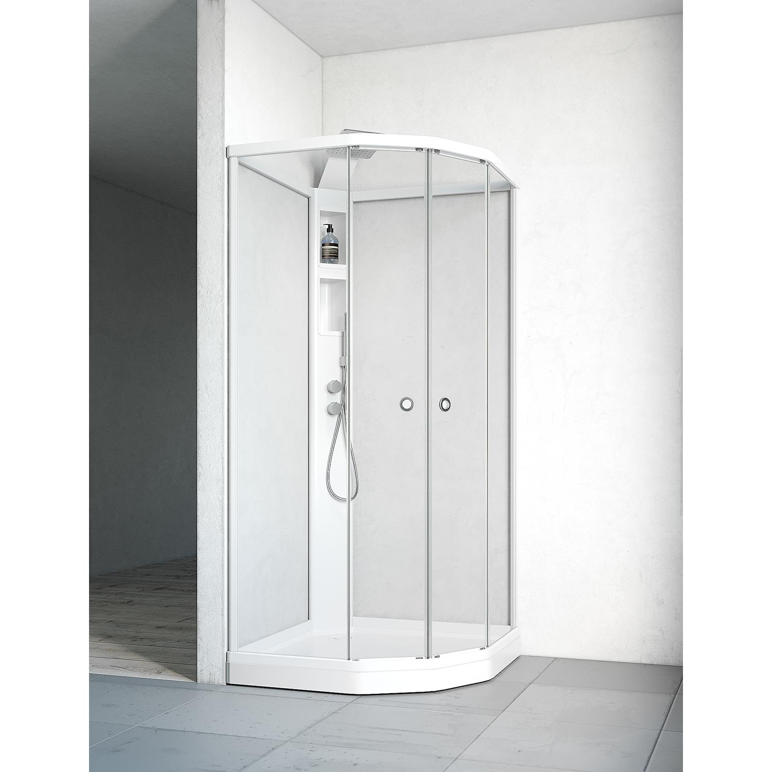 MACRO FLOW SEMI DUSJKABINETT MED INNFELT BLANDEBATTERI 101X101 HVIT ...